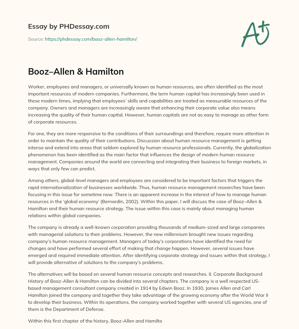 Booz–Allen & Hamilton - PHDessay.com