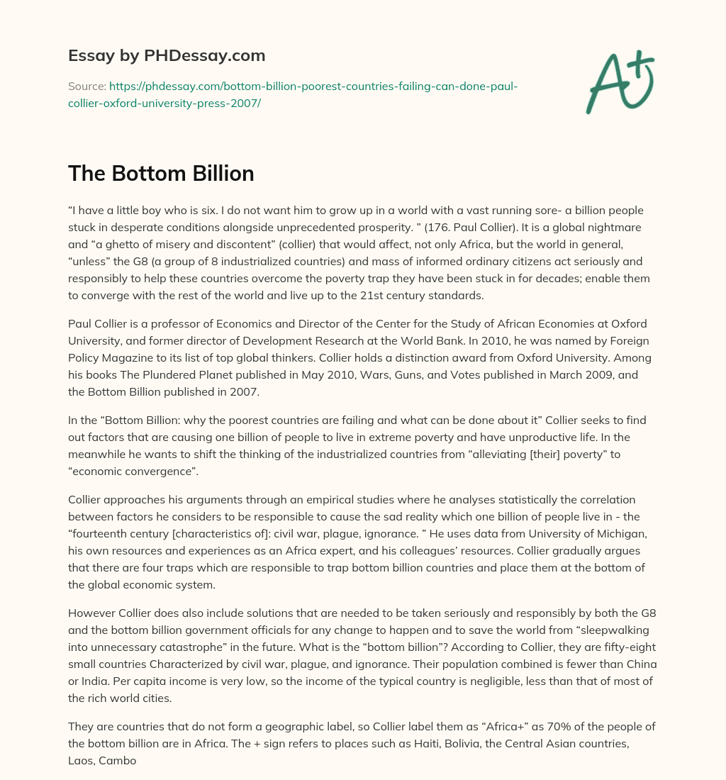 The Bottom Billion - PHDessay.com