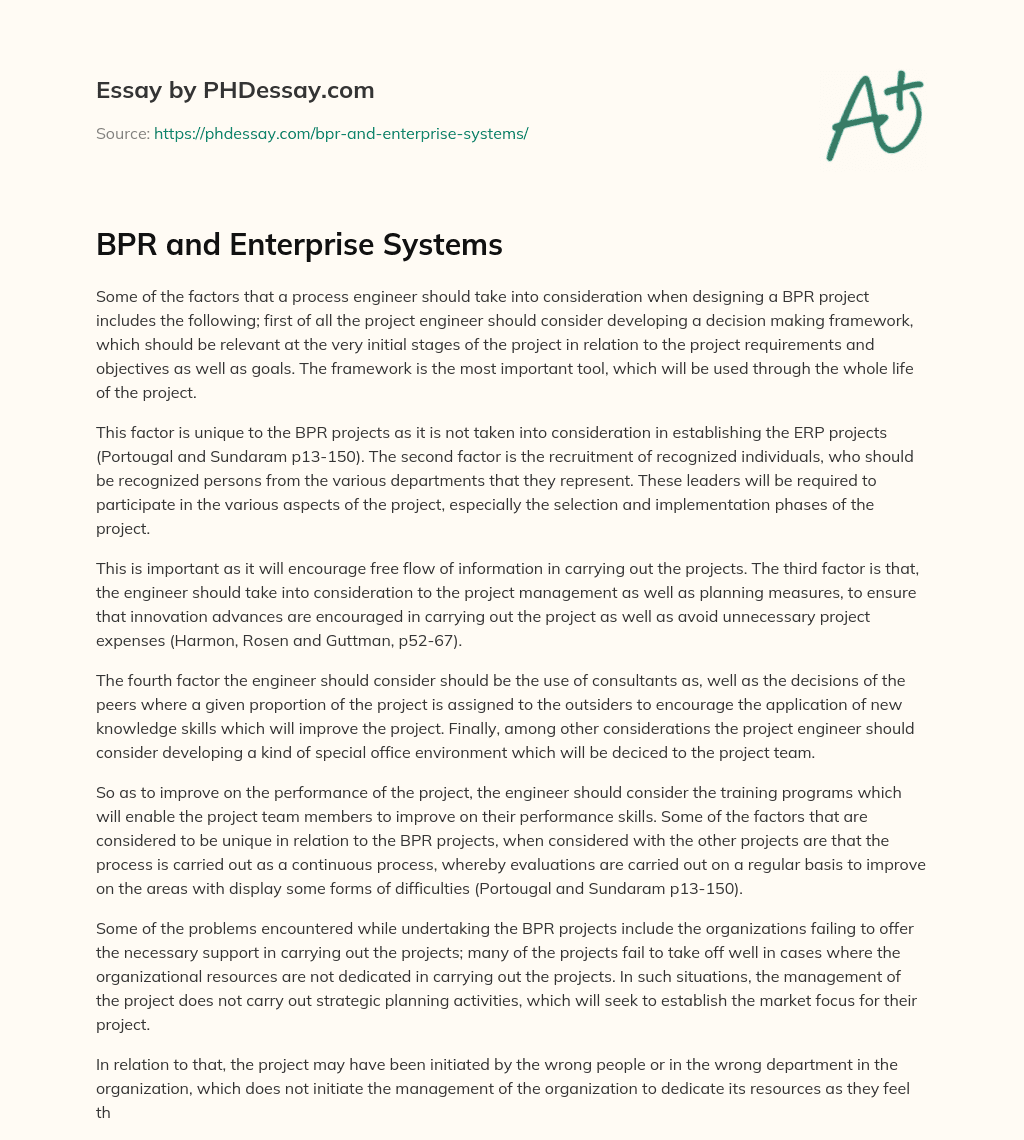 BPR and Enterprise Systems - PHDessay.com