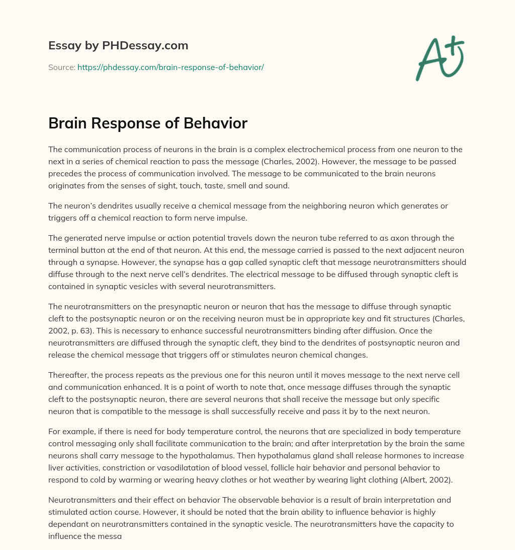 Brain Response of Behavior - PHDessay.com