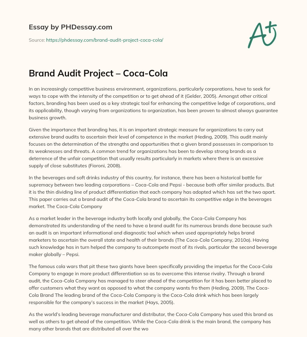 Brand Audit Project – Coca-Cola Assignment Example - PHDessay.com