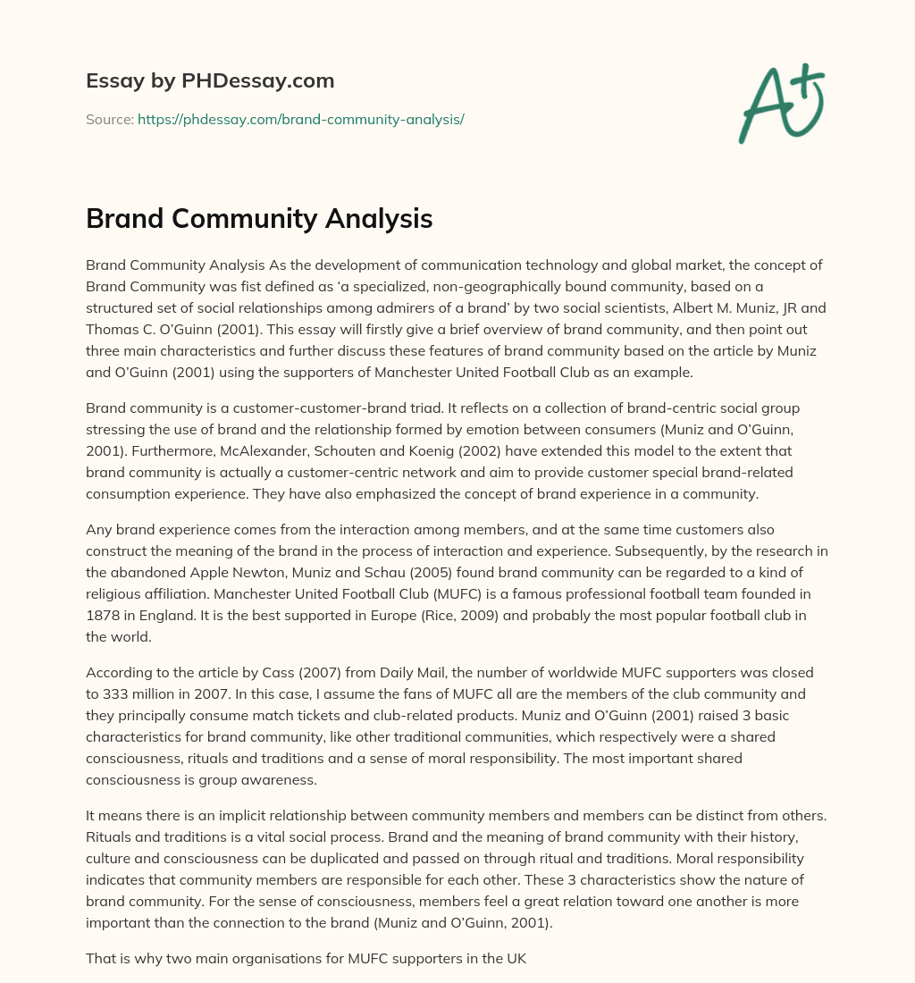 Brand Community Analysis - PHDessay.com