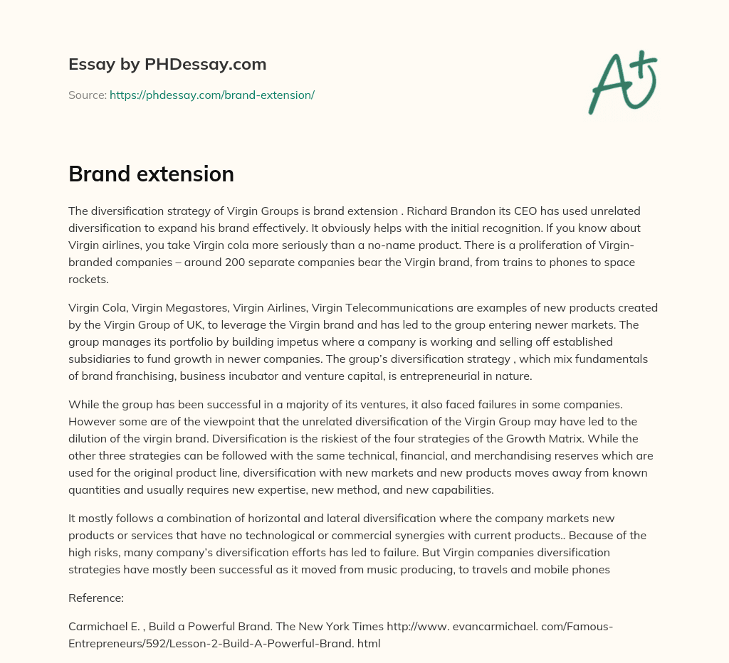 Brand extension (300 Words) - PHDessay.com