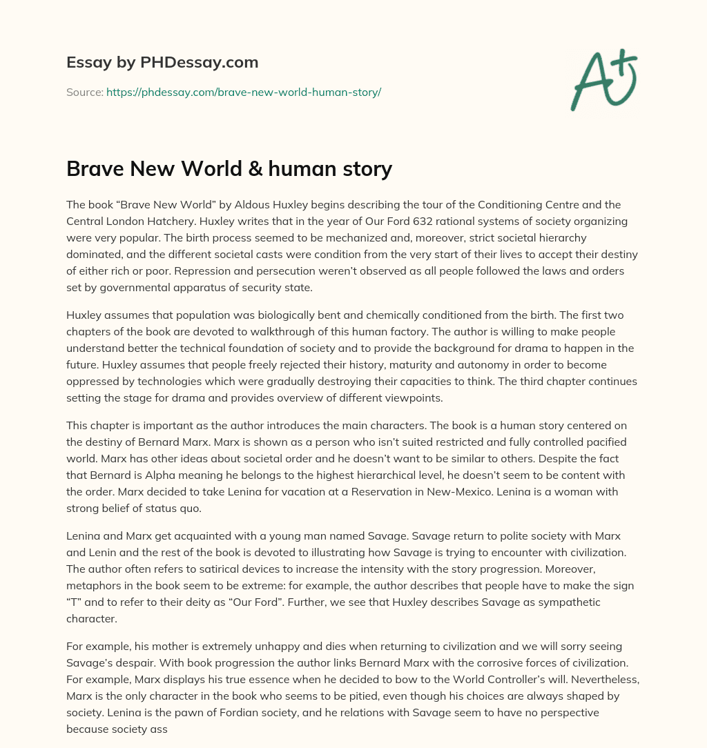 Brave New World & human story - PHDessay.com