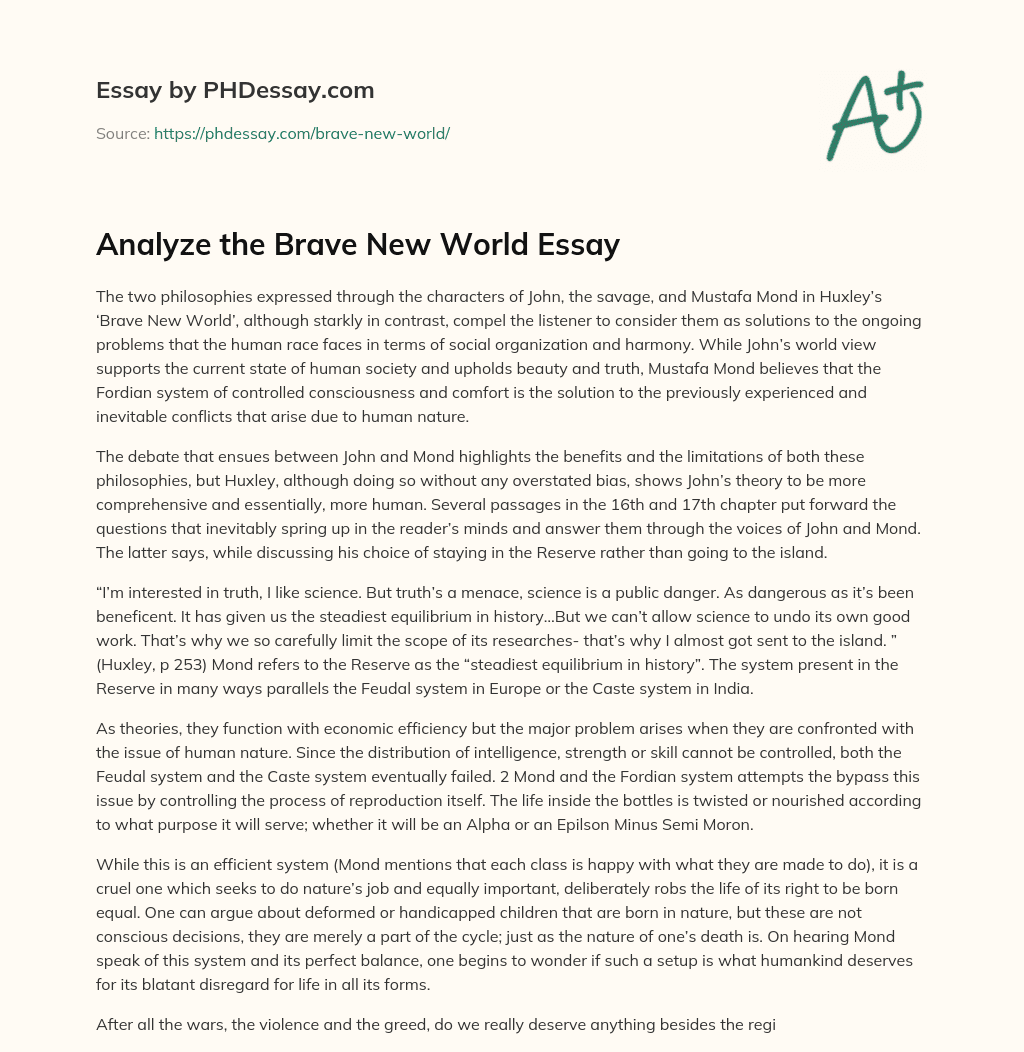Analyze the Brave New World Essay - PHDessay.com
