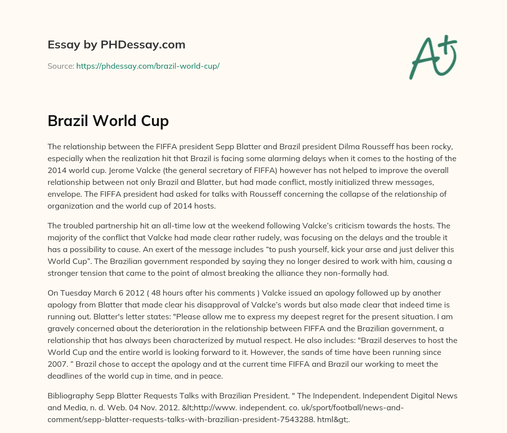 Brazil World Cup (400 Words) - PHDessay.com