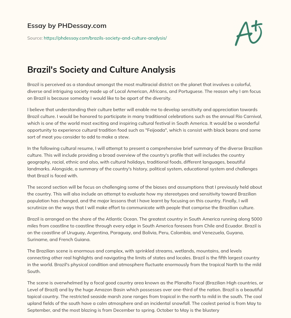 Brazil's Society and Culture Analysis (500 Words) - PHDessay.com