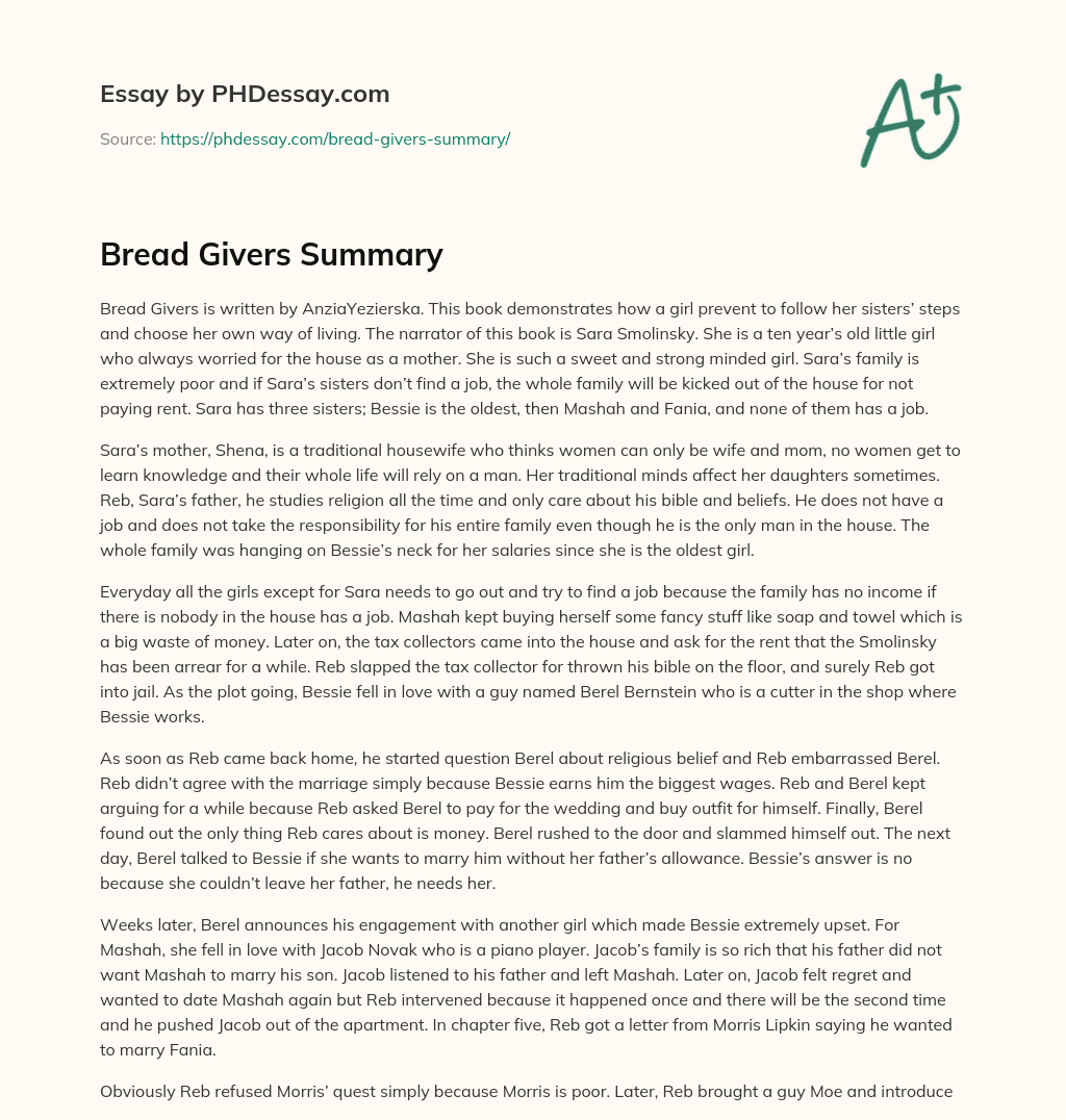 Bread Givers Summary - PHDessay.com