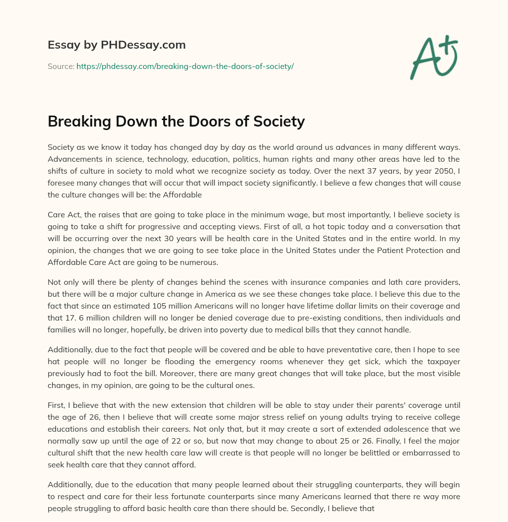 Breaking Down the Doors of Society - PHDessay.com