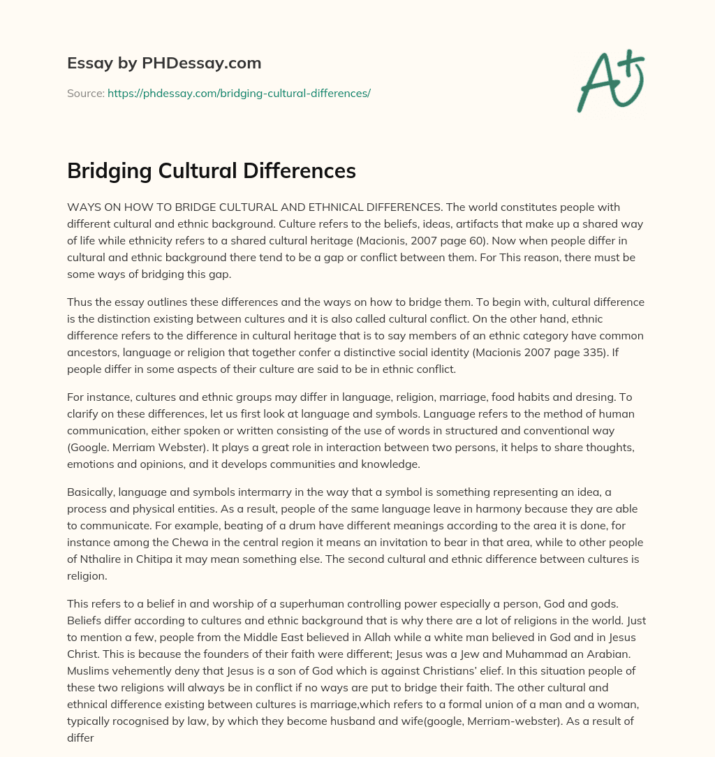 Bridging Cultural Differences - PHDessay.com