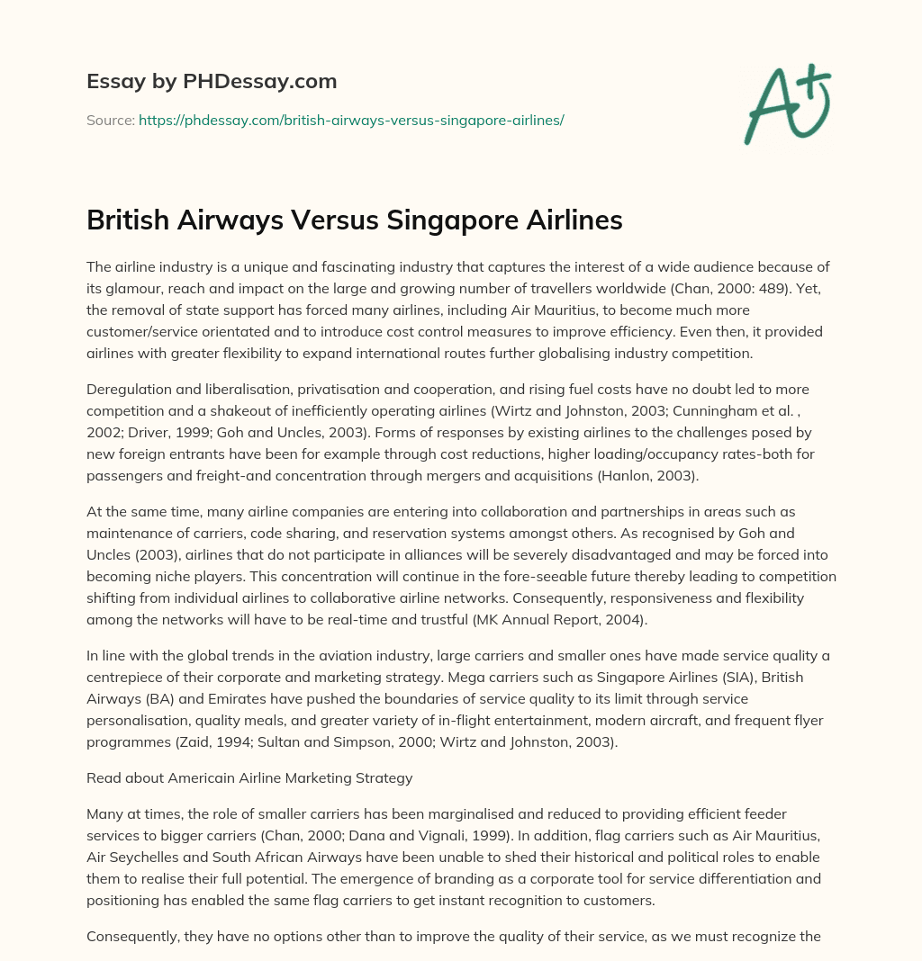 British Airways Versus Singapore Airlines - PHDessay.com