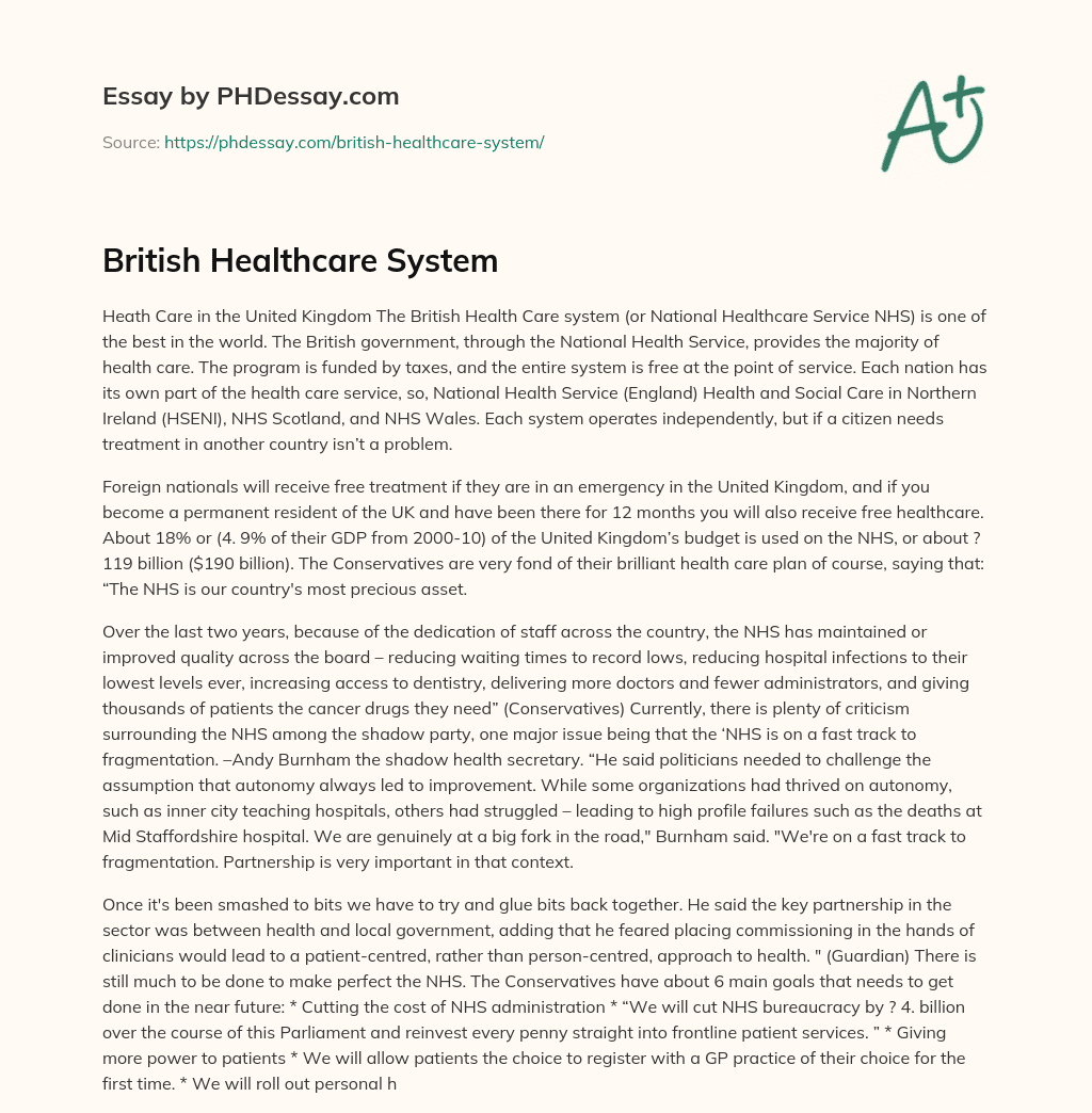 British Healthcare System (600 Words) - PHDessay.com