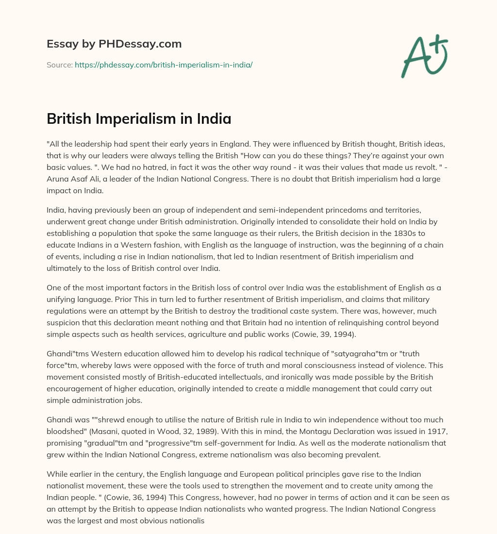 British Imperialism in India (500 Words) - PHDessay.com