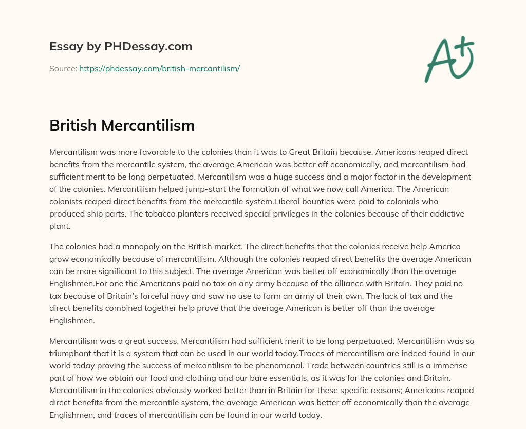 British Mercantilism (300 Words) - PHDessay.com