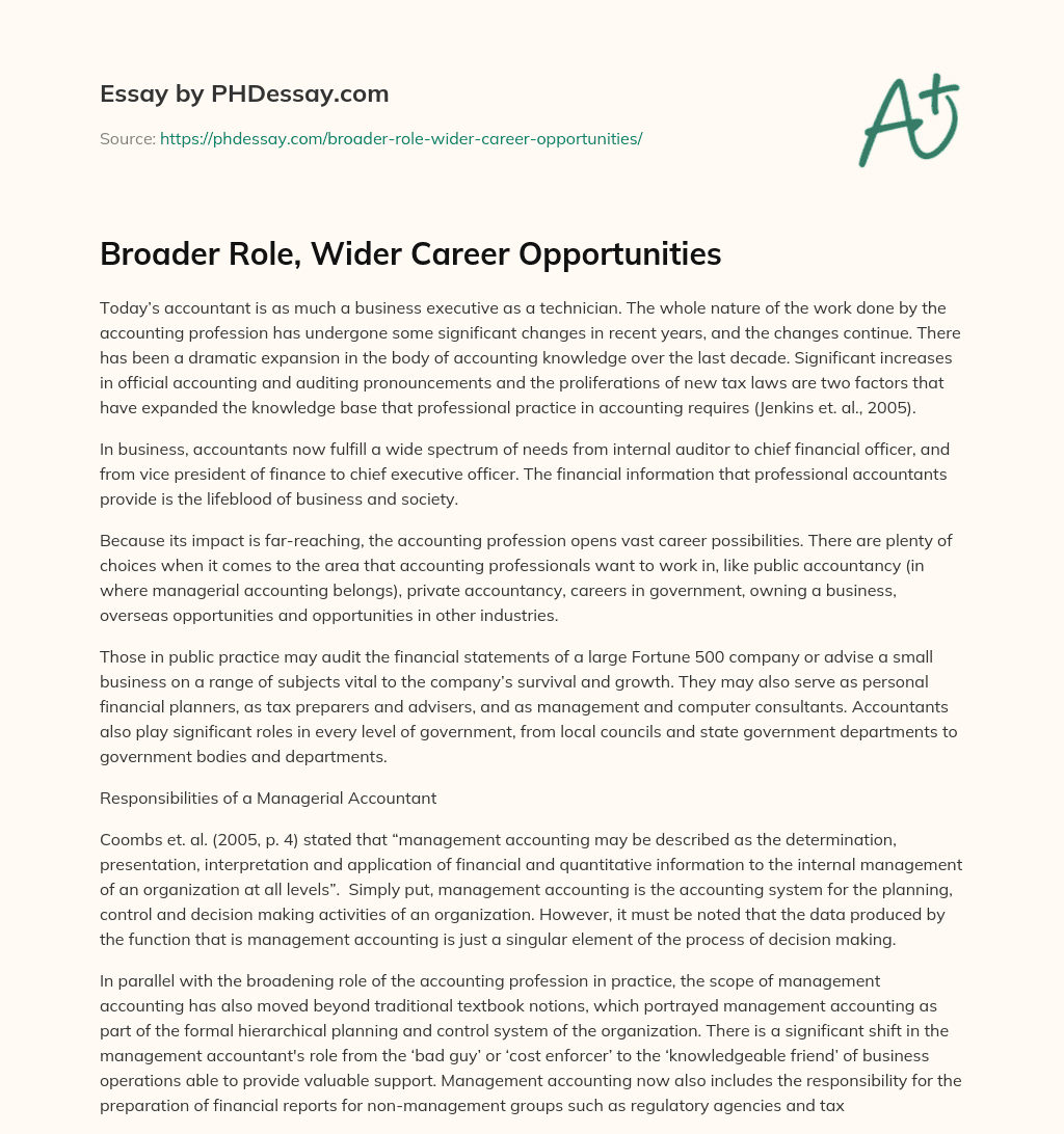 Broader Role, Wider Career Opportunities - PHDessay.com
