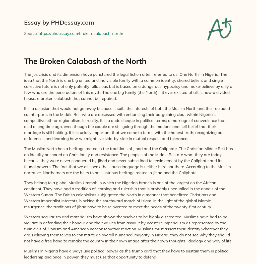 The Broken Calabash Of The North Analysis Example - PHDessay.com