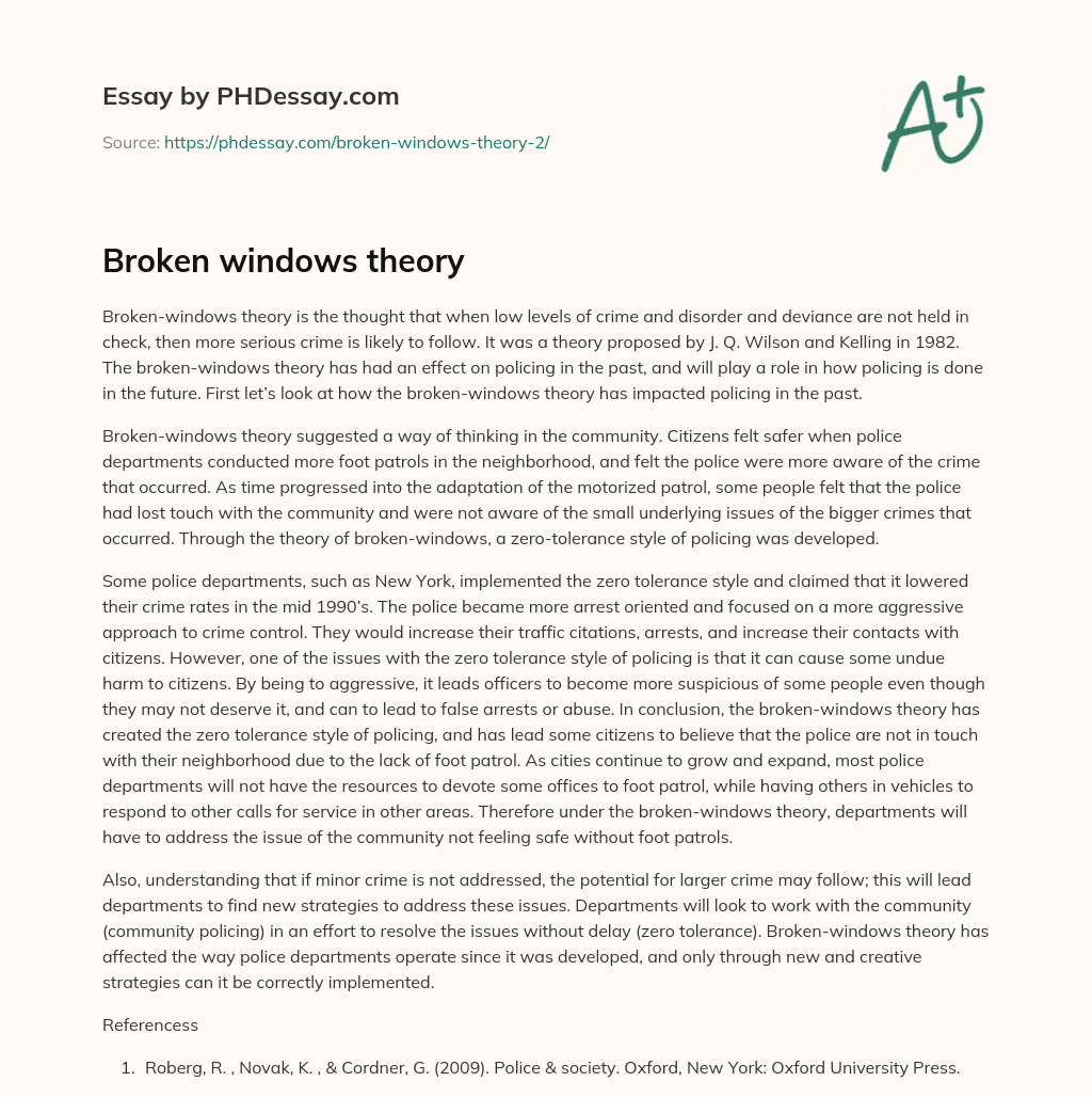 Broken windows theory (500 Words) - PHDessay.com