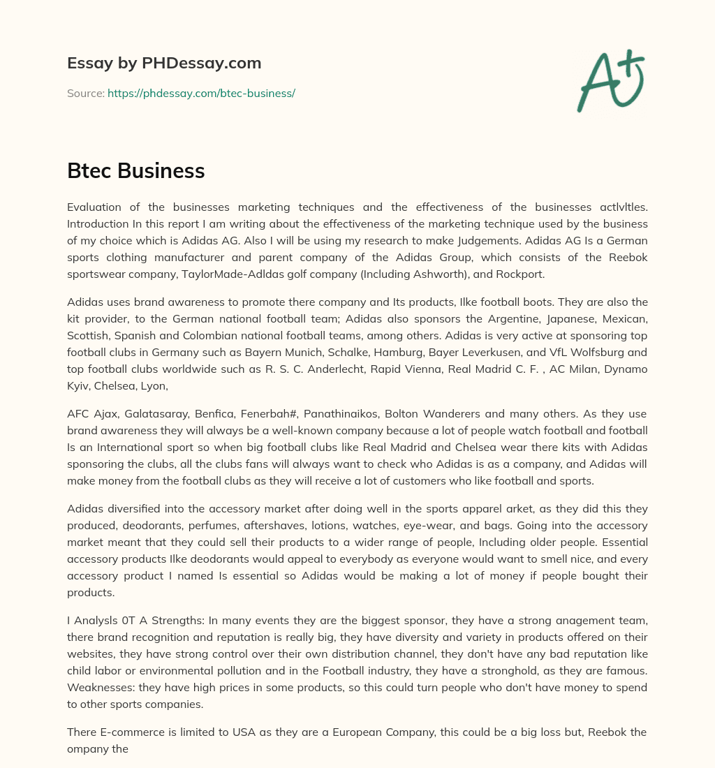 Btec Business - PHDessay.com