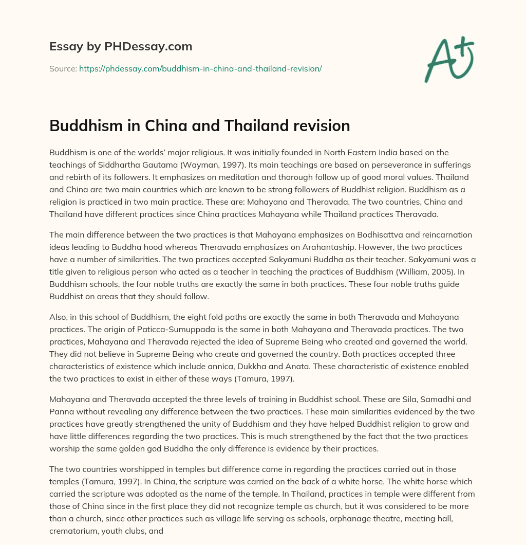 Buddhism in China and Thailand revision - PHDessay.com