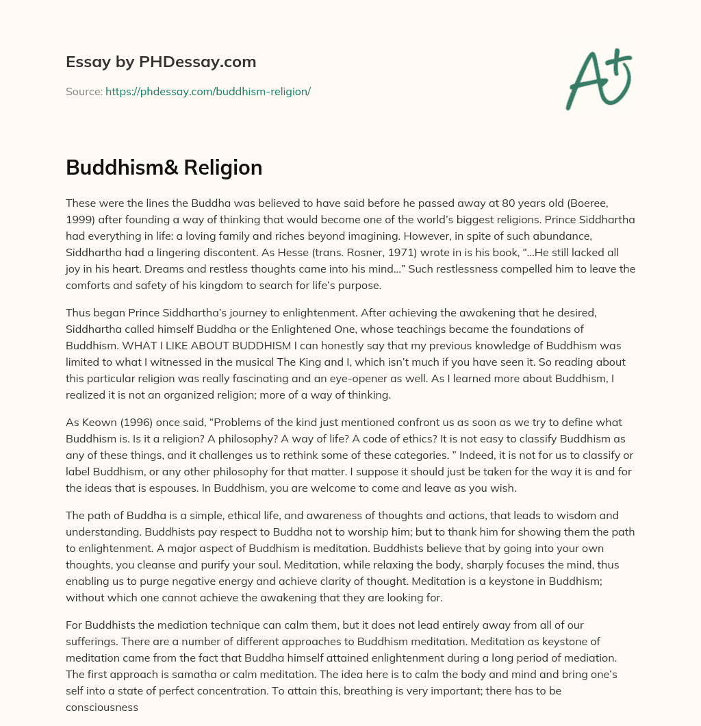 Buddhism& Religion - PHDessay.com