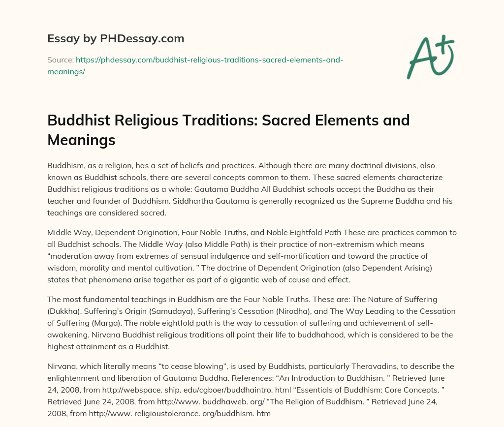 Buddhist Religious Traditions: Sacred Elements and Meanings (300 Words ...