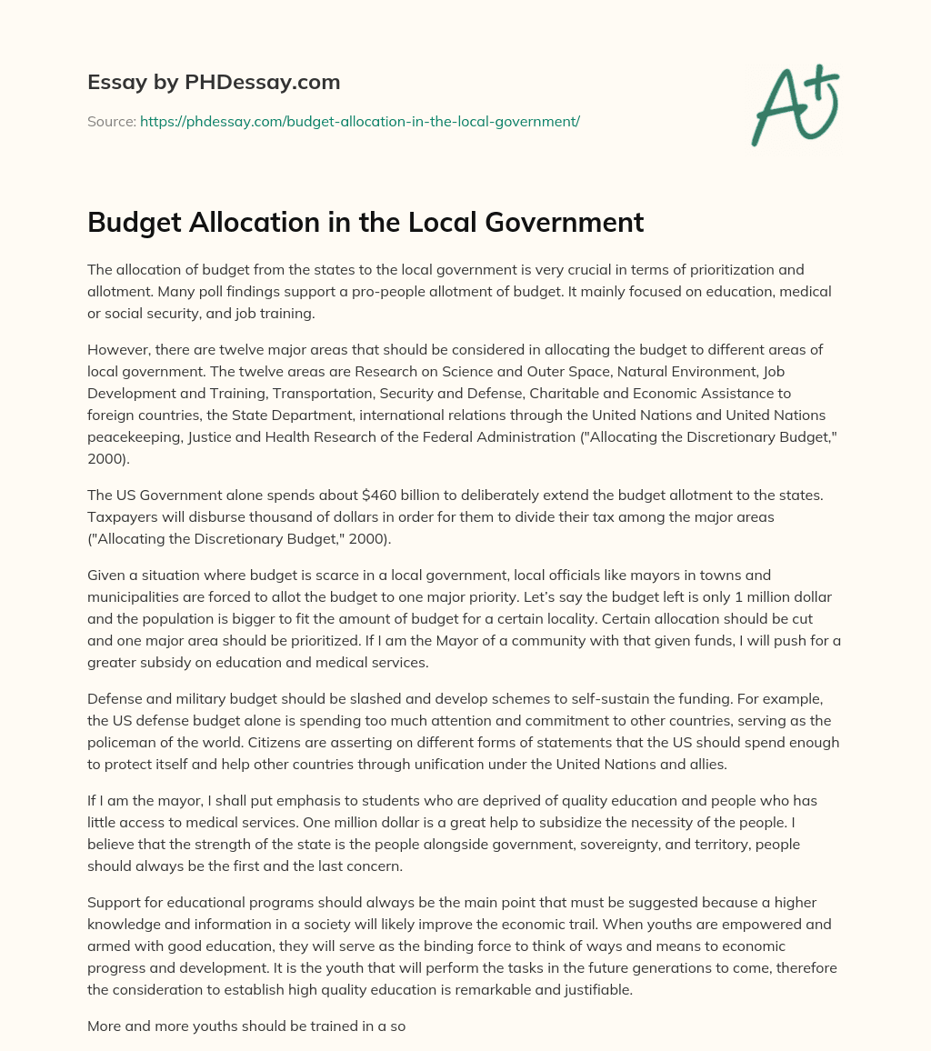 Budget Allocation in the Local Government - PHDessay.com