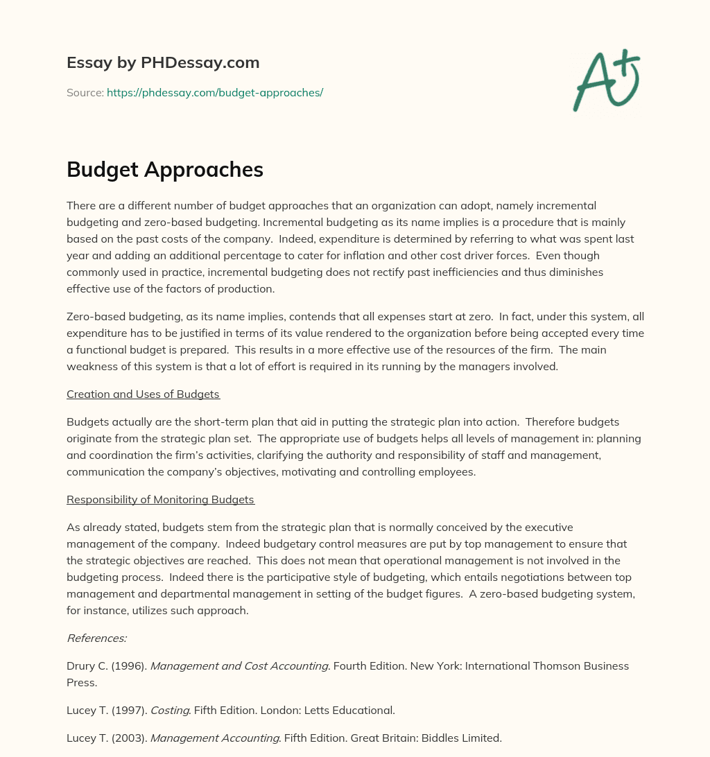 Budget Approaches (400 Words) - PHDessay.com