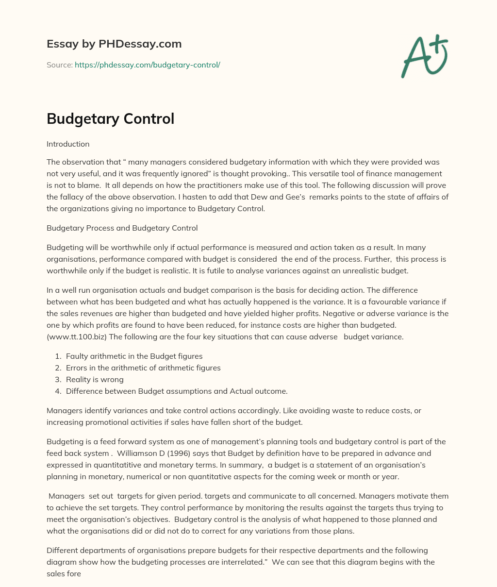 Budgetary Control - PHDessay.com
