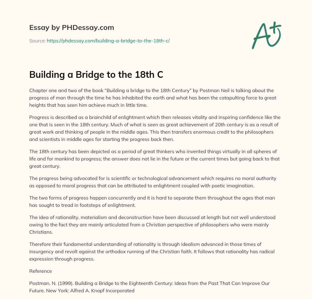 Building a Bridge to the 18th C (300 Words) - PHDessay.com