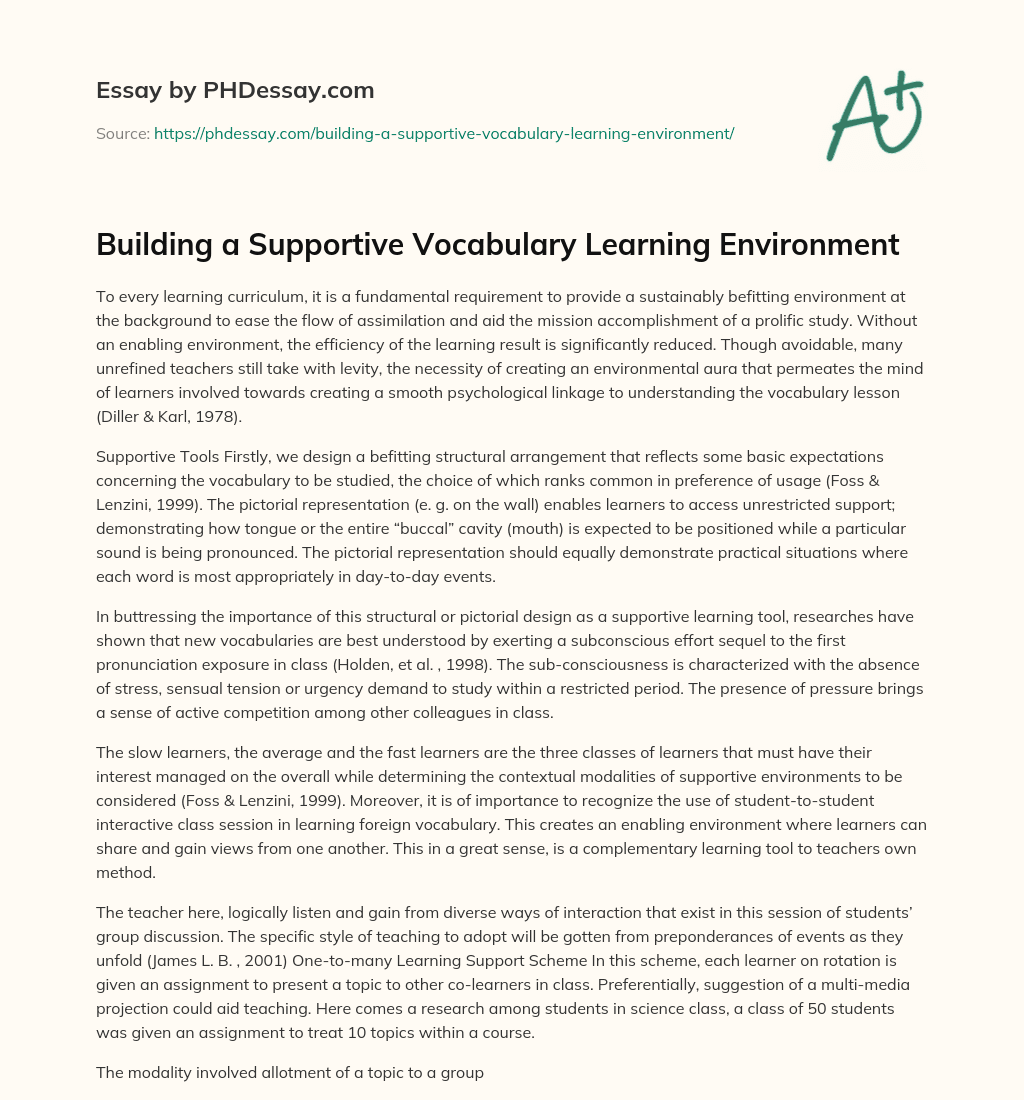 Building a Supportive Vocabulary Learning Environment - PHDessay.com