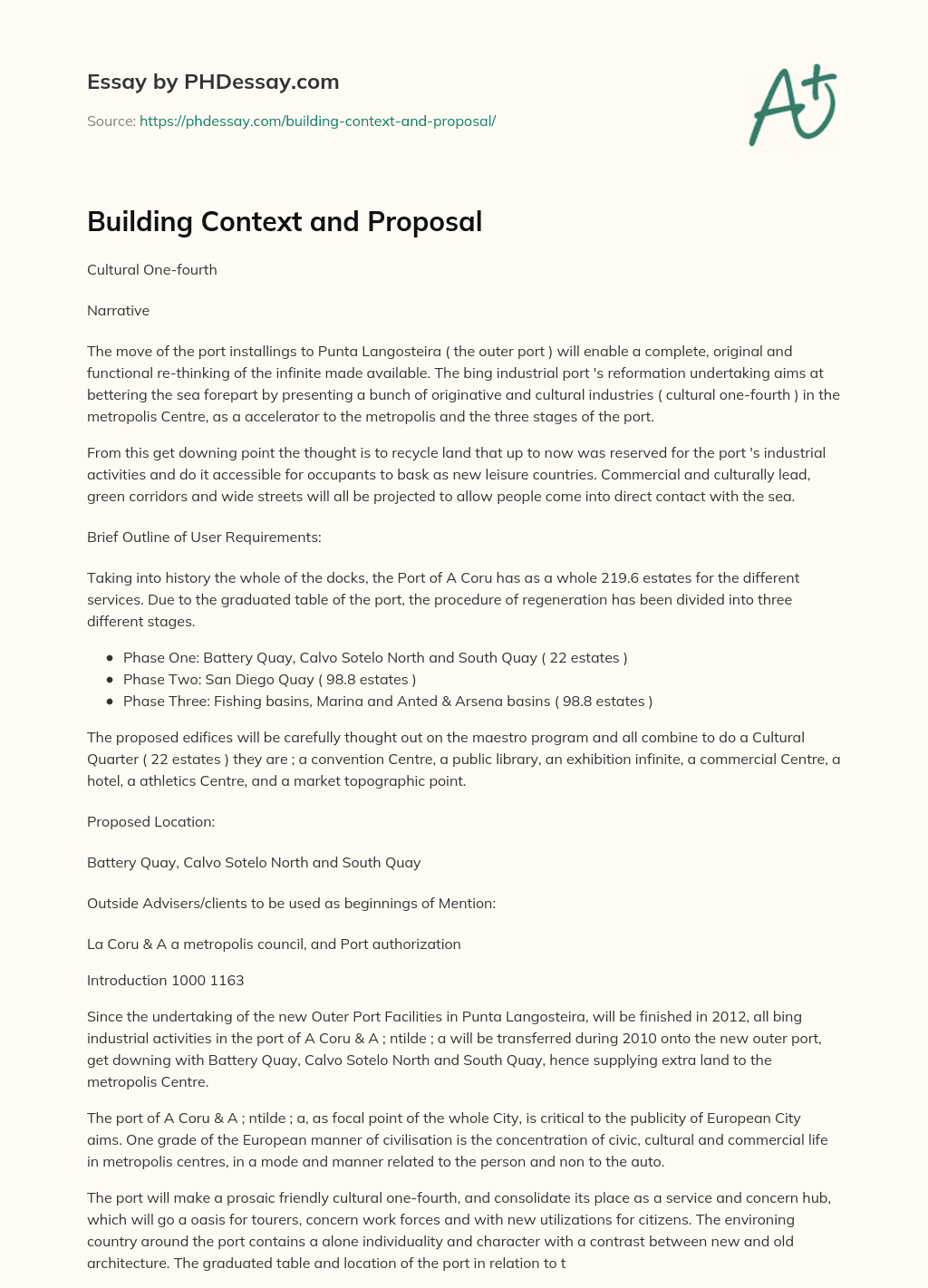 Building Context and Proposal - PHDessay.com