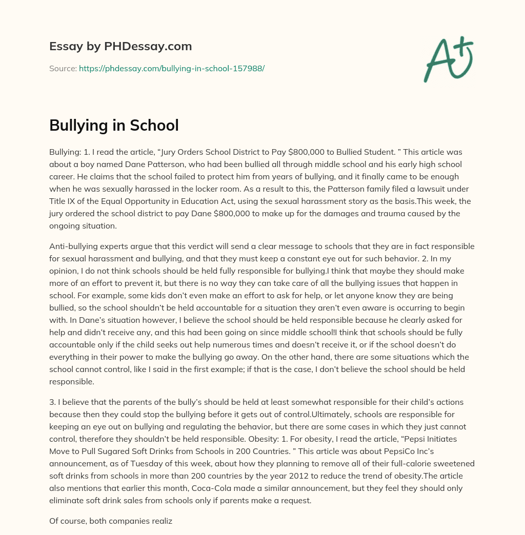 Bullying in School - PHDessay.com