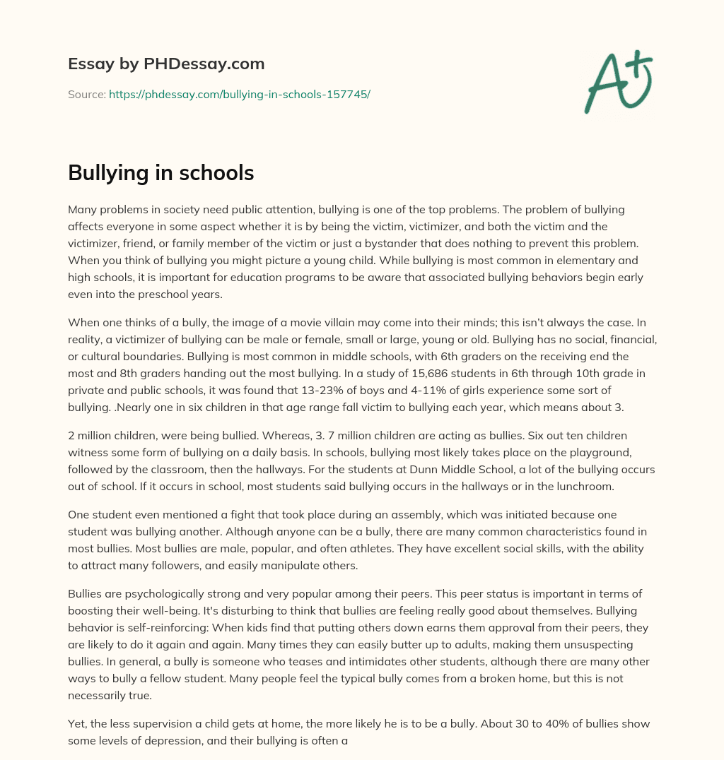 Bullying In Schools Essay Example - PHDessay.com