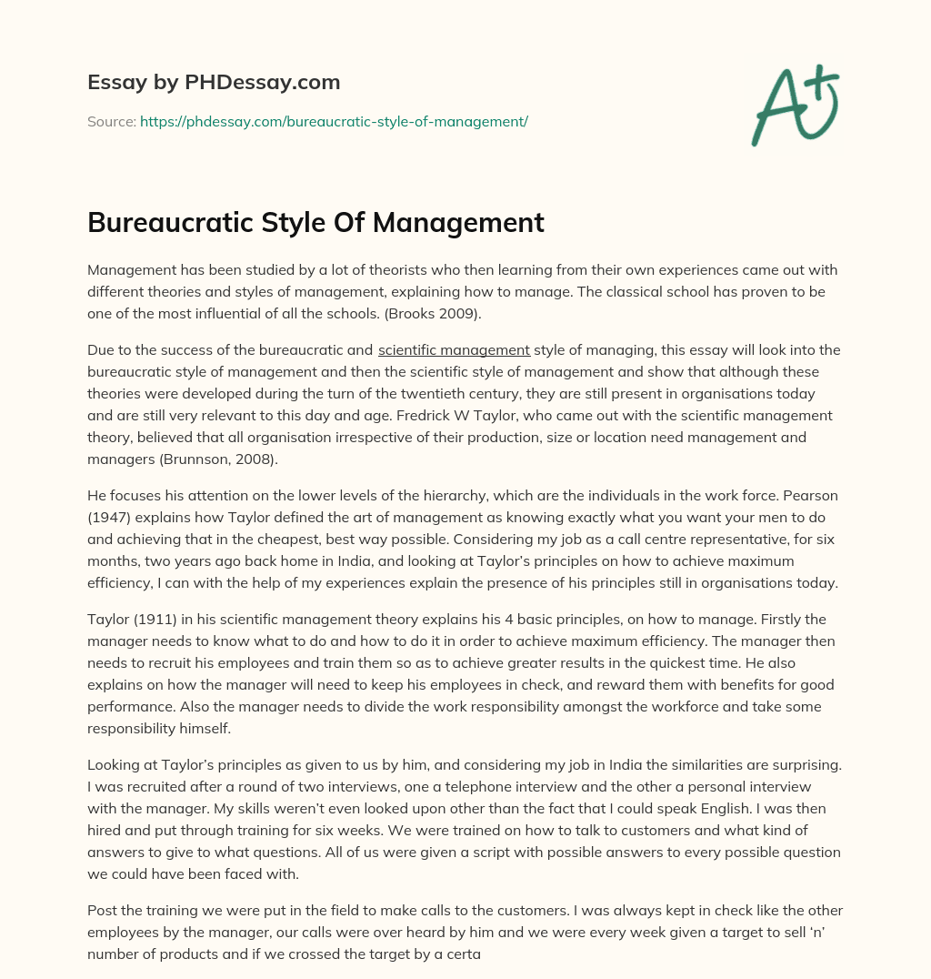 Bureaucratic Style Of Management - PHDessay.com