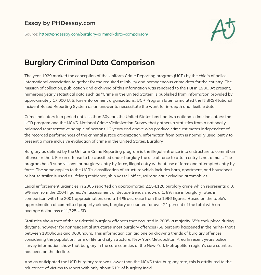 Burglary Criminal Data Comparison - PHDessay.com