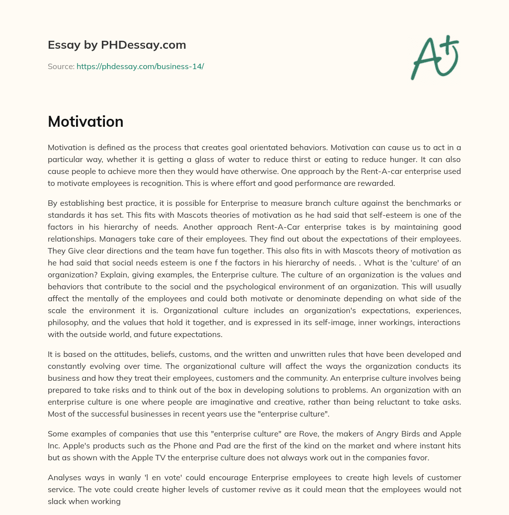 Motivation - PHDessay.com