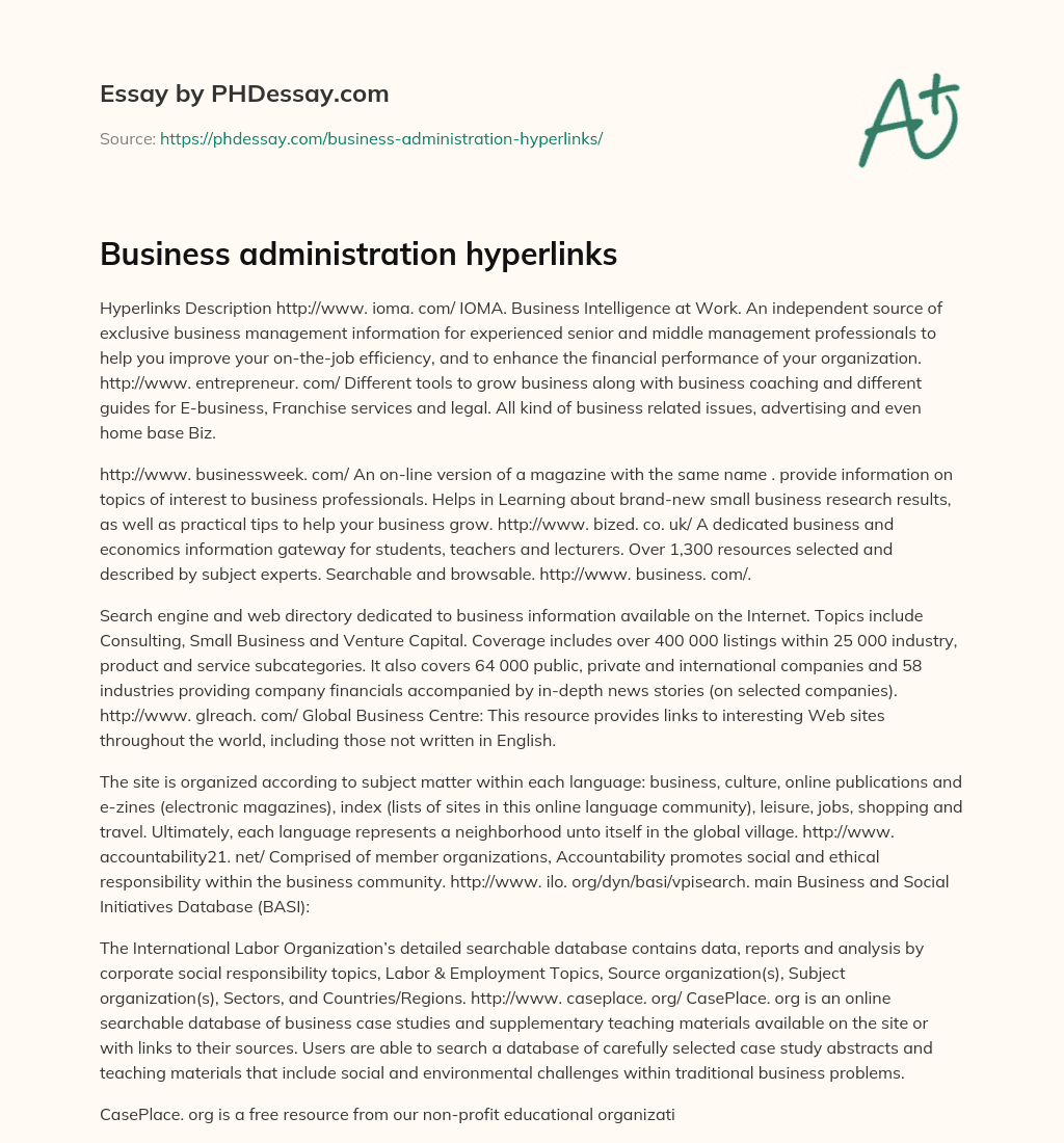 Business administration hyperlinks (600 Words) - PHDessay.com