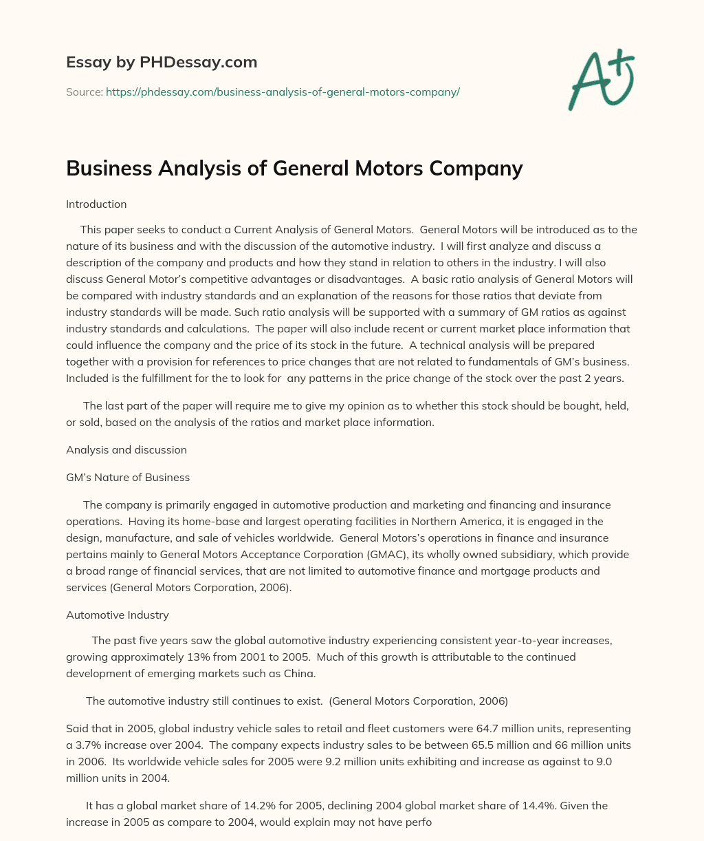 Business Analysis of General Motors Company - PHDessay.com