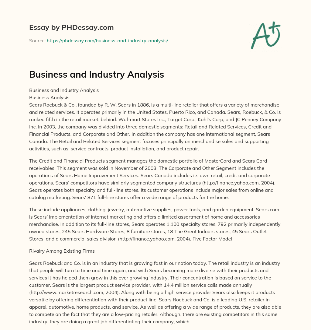 Business and Industry Analysis - PHDessay.com