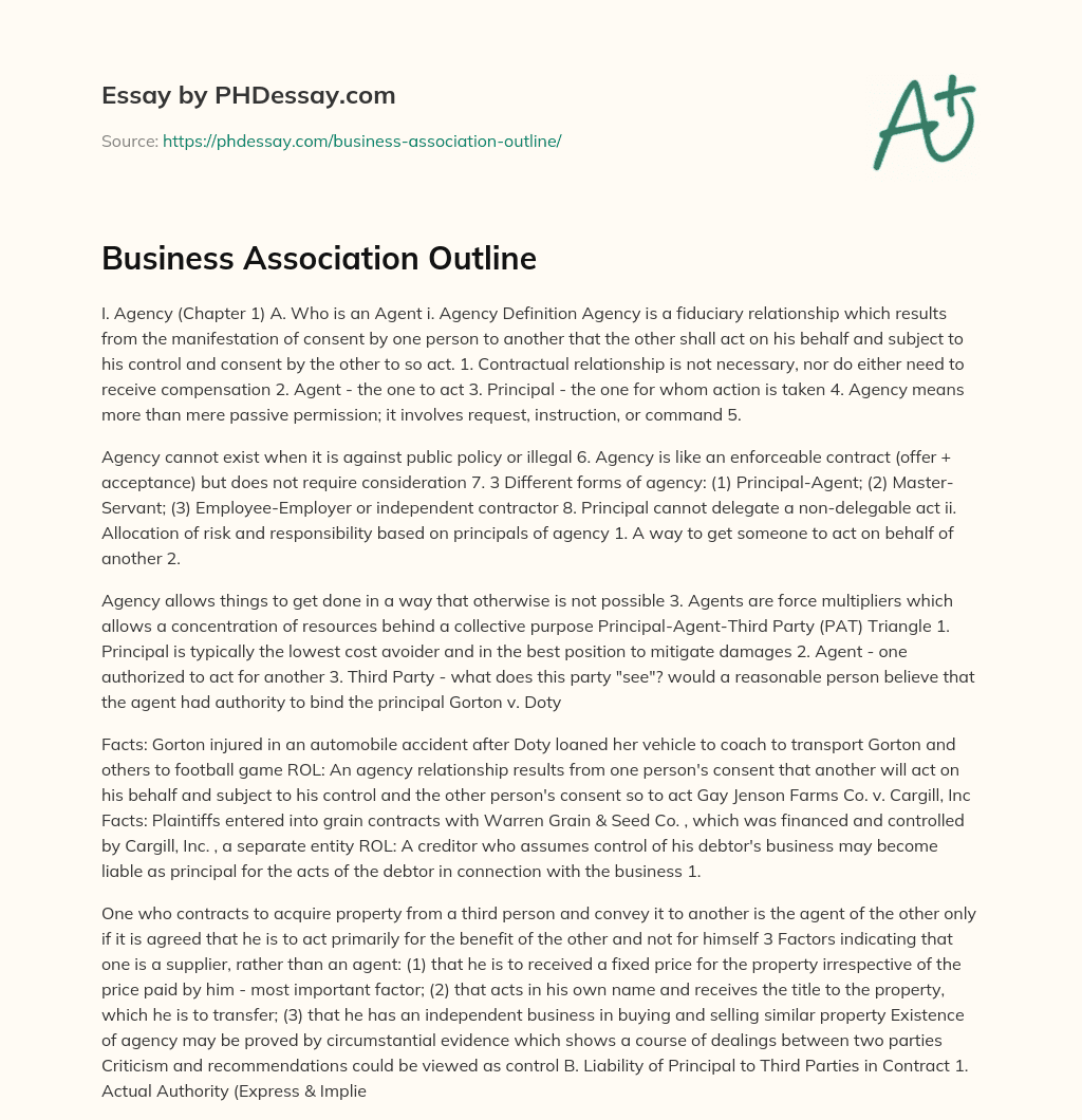 Business Association Outline - PHDessay.com