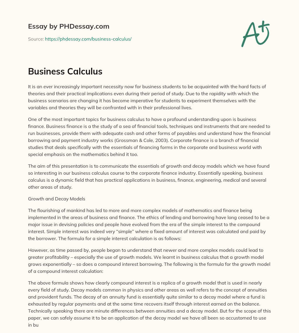 Business Calculus - PHDessay.com