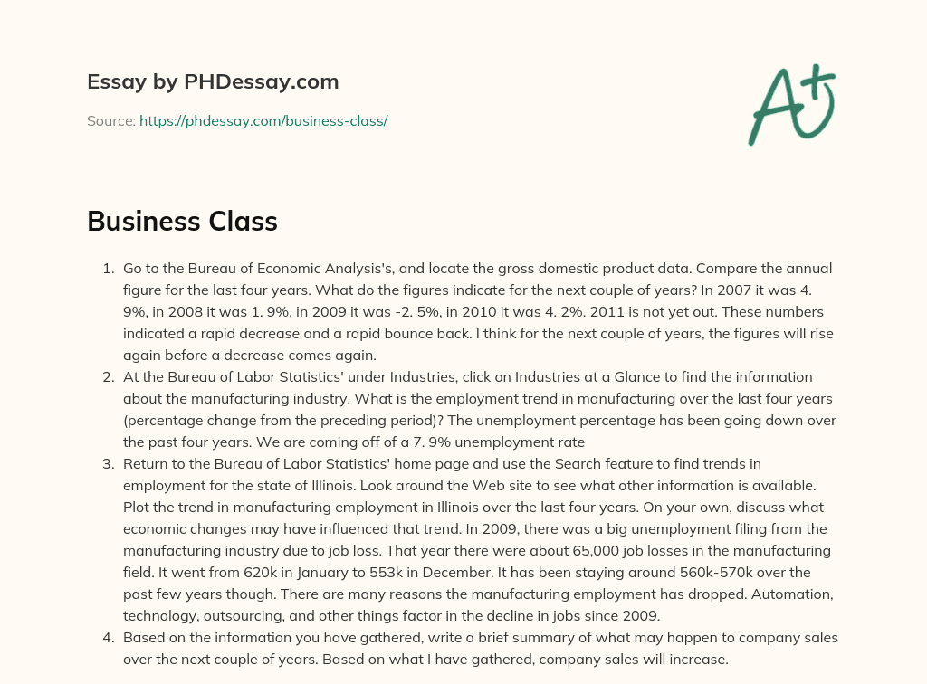 Business Class (300 Words) - PHDessay.com
