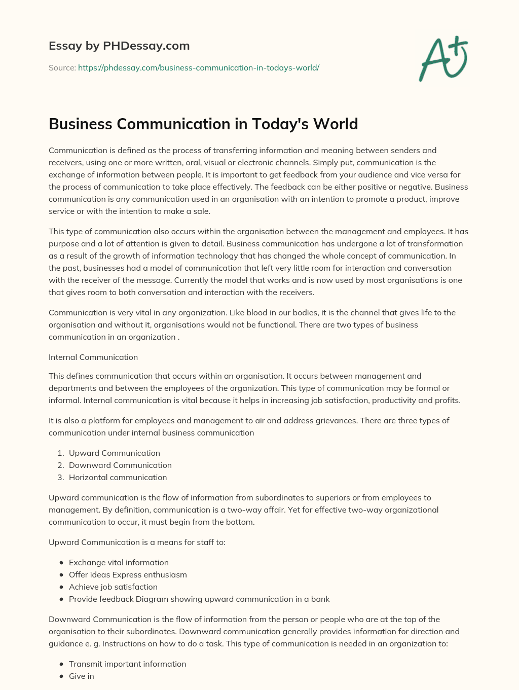 Business Communication in Today's World - PHDessay.com