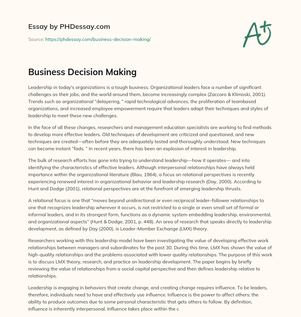 Business Decision Making - PHDessay.com