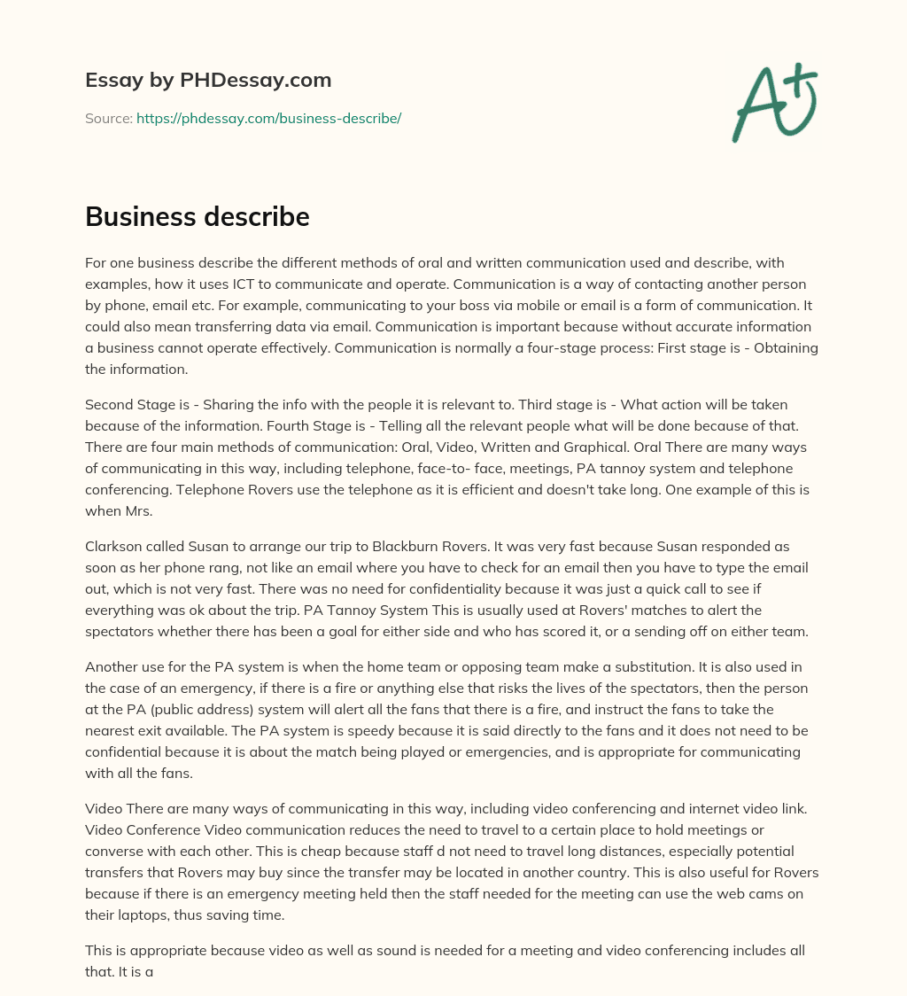 Business describe - PHDessay.com