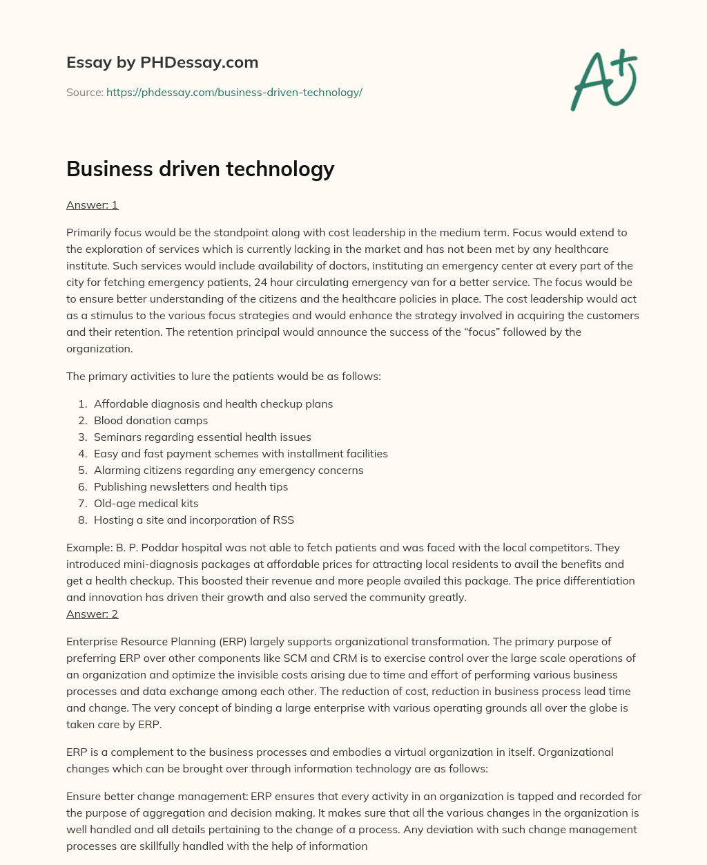 Business driven technology - PHDessay.com