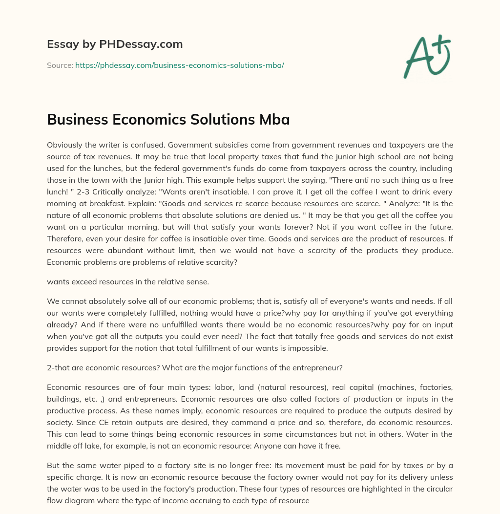 Business Economics Solutions Mba - PHDessay.com
