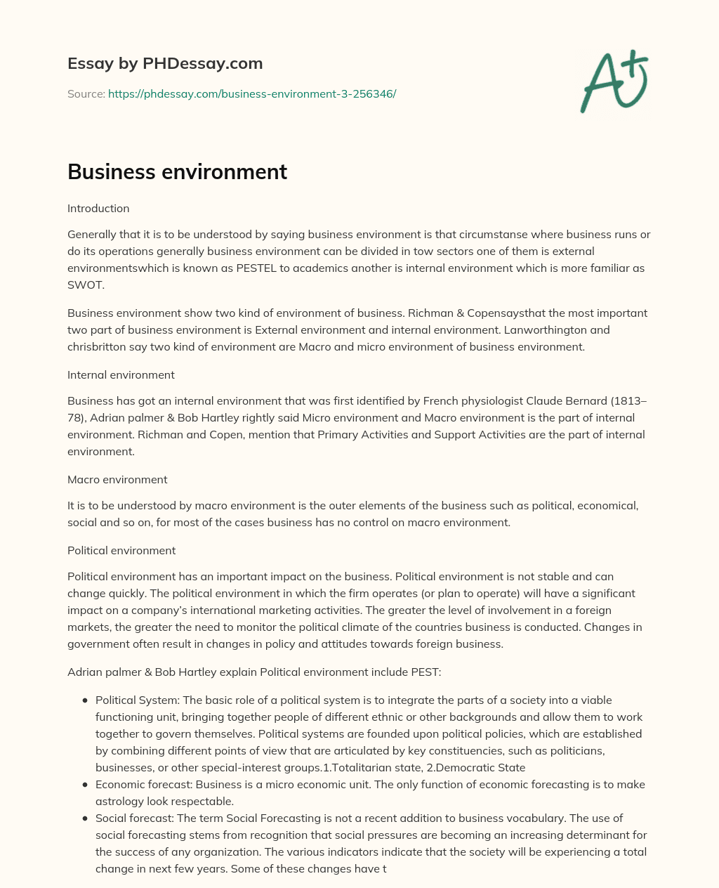 Business environment - PHDessay.com