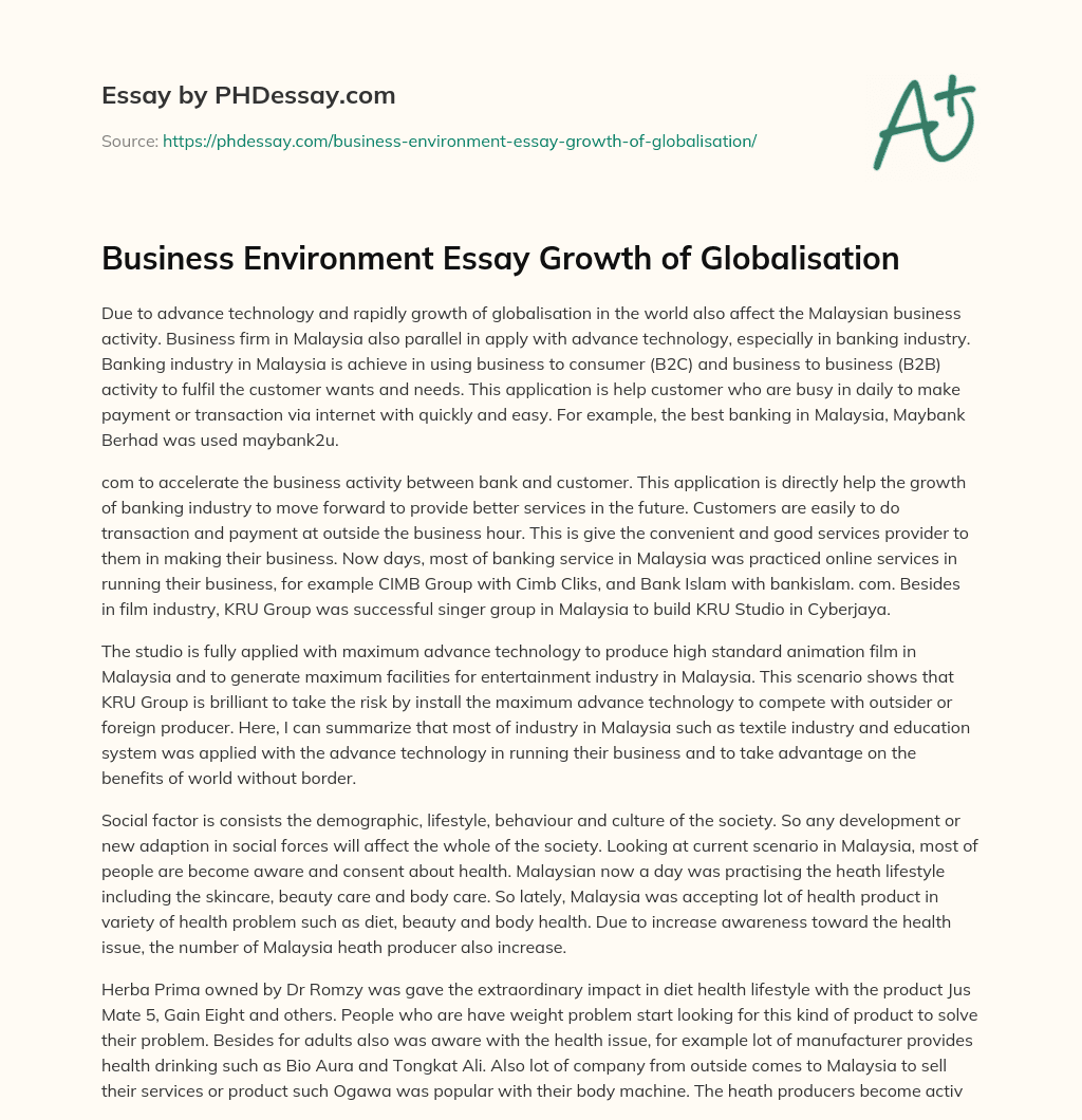 Business Environment Essay Growth of Globalisation (600 Words) - PHDessay.com