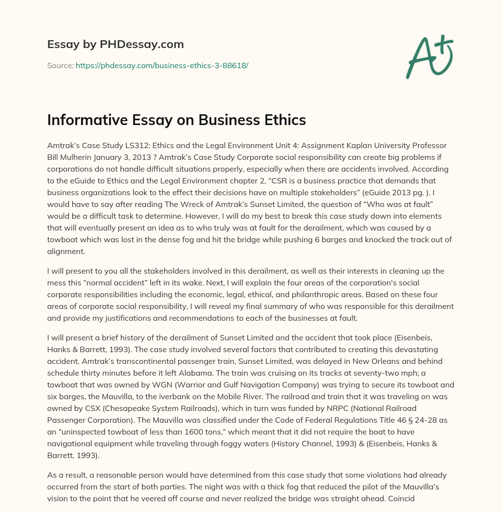 Informative Essay on Business Ethics - PHDessay.com
